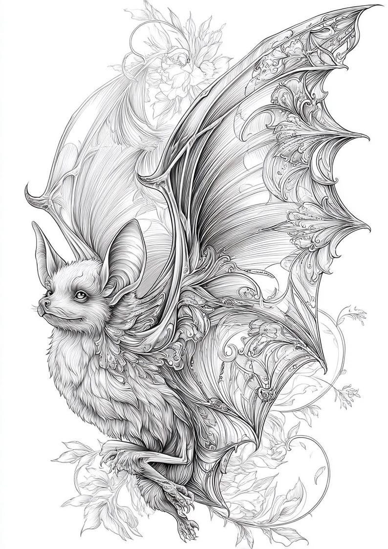 Baroque Batlings, Fantasy Bat Art, Bat Line Art, Gothic Bat Print ...