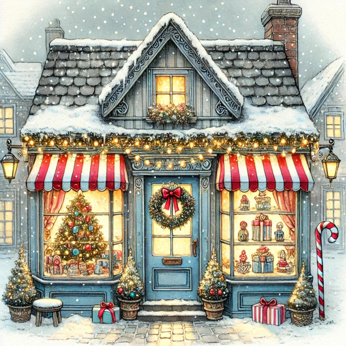 Christmas Shop, Holiday Decor, Festive Storefront, Xmas Display, Cozy ...