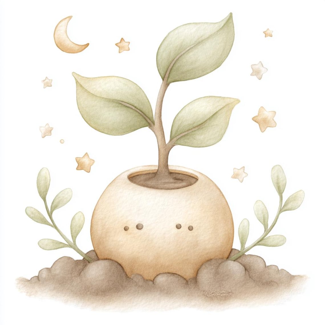 Tiny Sprout, Kawaii Plant, Baby Sprout, Cute Leaves, Smiling Sprout ...