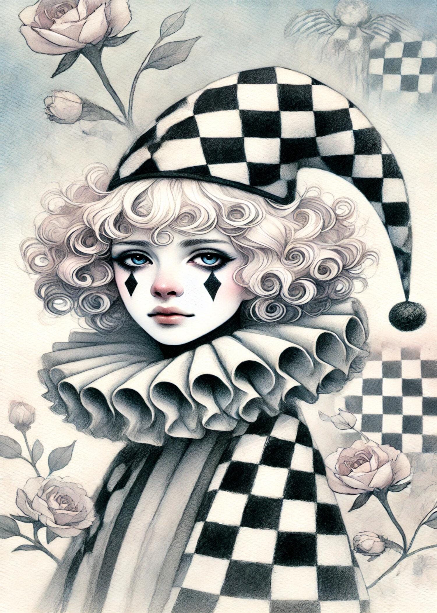 Harlequin, Whimsical Harlequin, Watercolour Art, Checkerboard Theme ...