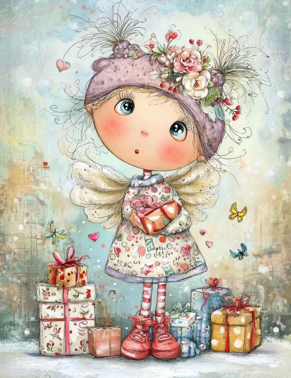 Wishwing Whispers Clipart Set, Christmas Fairy Art, Watercolor Winter ...
