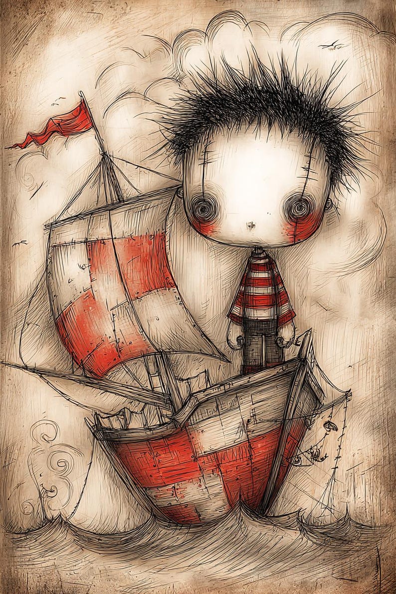 Gothic Ship, Spooky Boat, Eerie Voyage, Creepy Cute, Haunted Art, Red ...