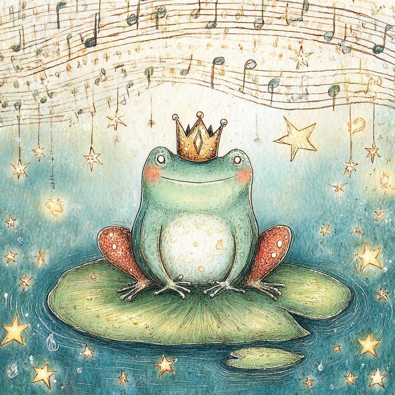 Starry Croon Clipart Set, Frog Prince Art, Watercolor Fairytale ...