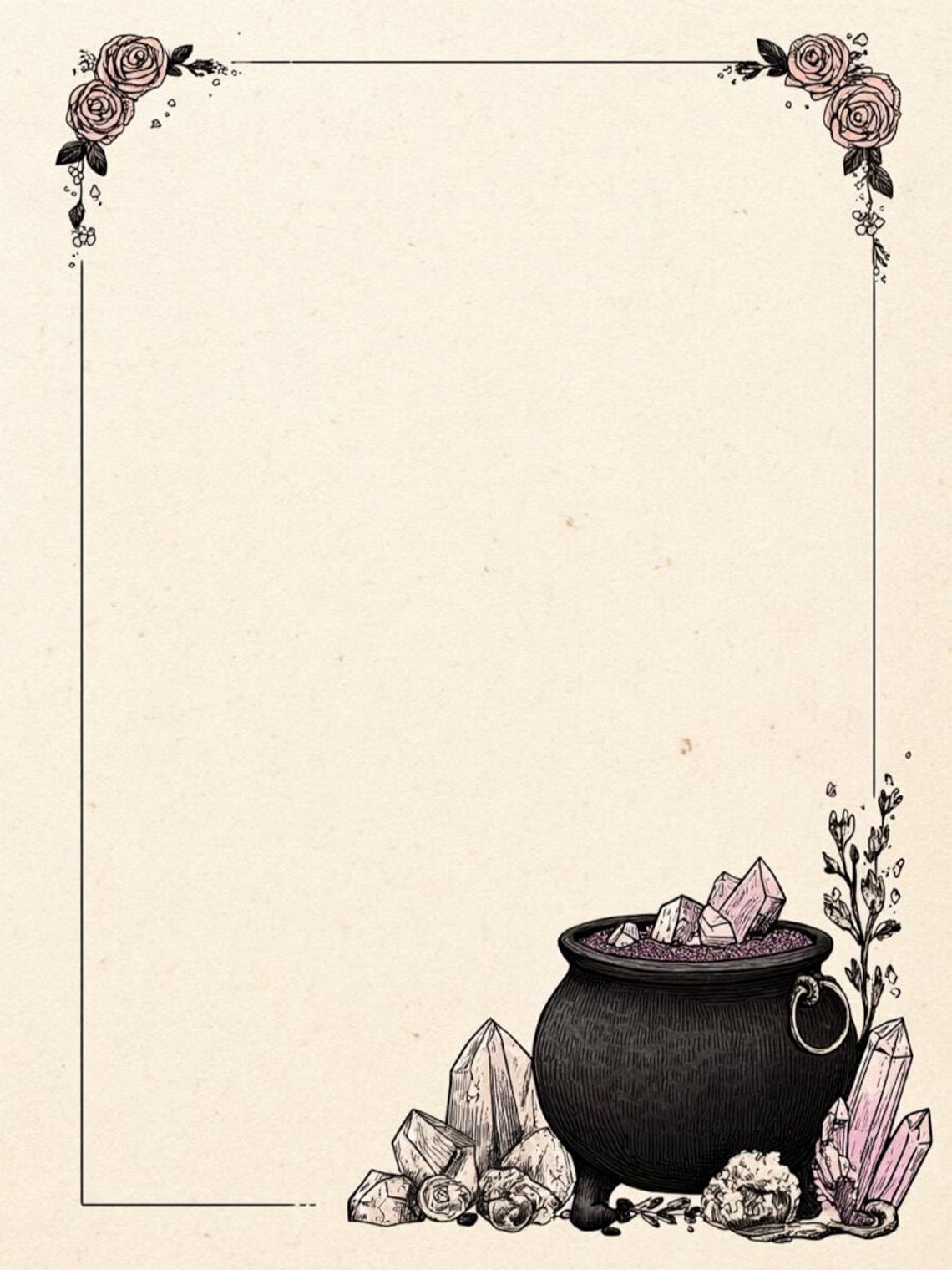 Witchy Paper, Spell Page, Crystal Border, Cauldron Art, Skull Paper ...