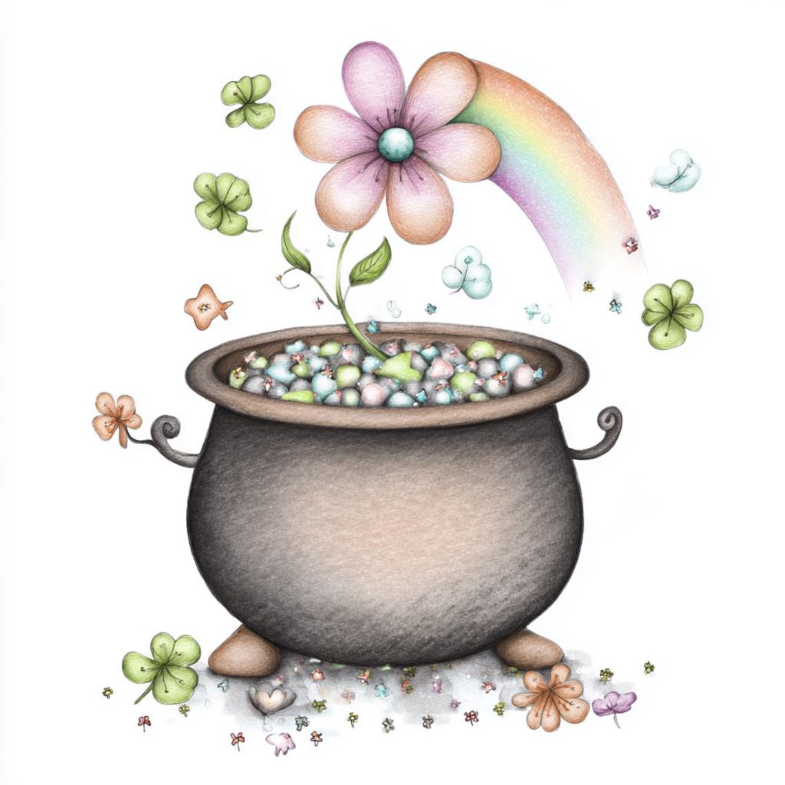 Rainbow Cauldron CLIPART, Whimsical St Patrick Rainbow Pot Art, Pastel ...