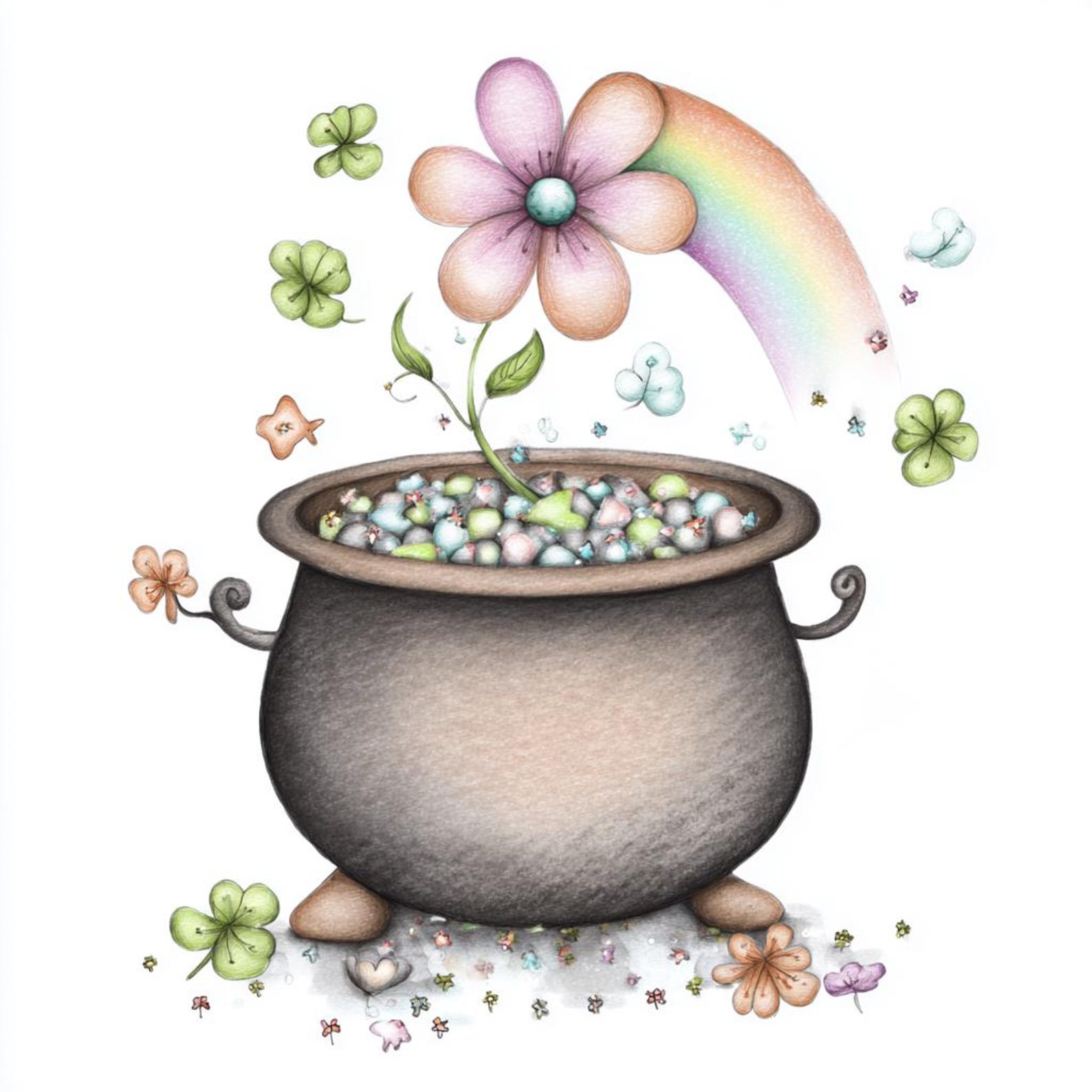 Rainbow Cauldron CLIPART, Whimsical St Patrick Rainbow Pot Art, Pastel ...