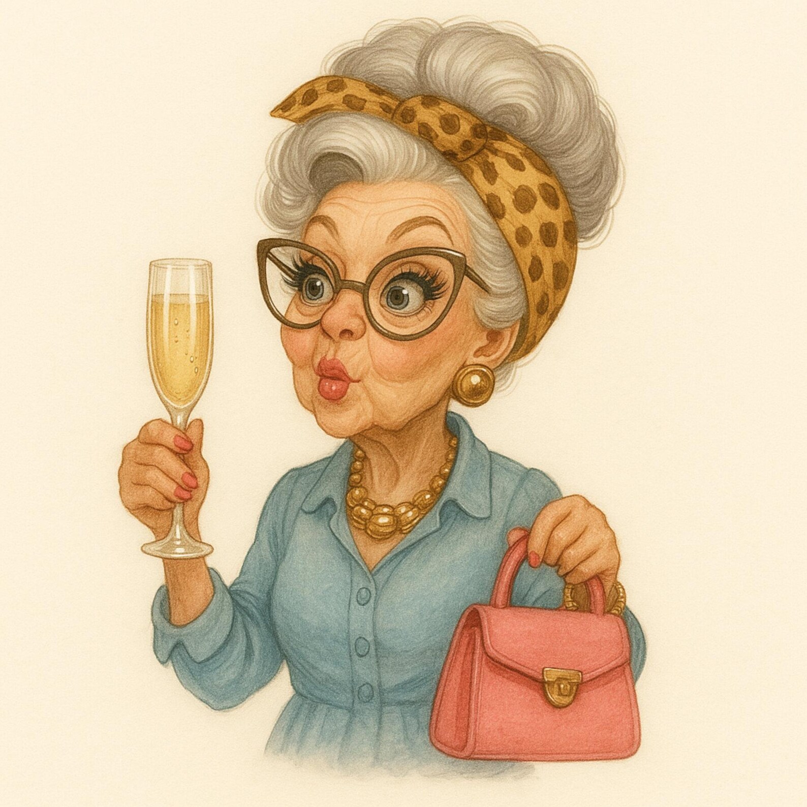 Boozy Grandma, Glam Grandma Art, Chic Elder Lady, Vintage Cartoon ...