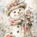 Frosty Holly Bloom – Vintage Snowman With Berries, Pink Scarf, Floral ...