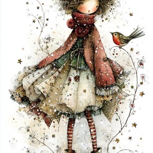 Christmas Robin, Winter Girl, Snowy Art, Festive Dress, Red Boots ...