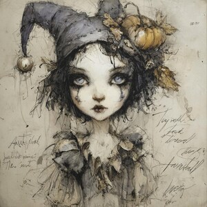 Autumn Jester, Gothic Harlequin, Tarot Girl, Fall Pumpkin, Moody Doll ...
