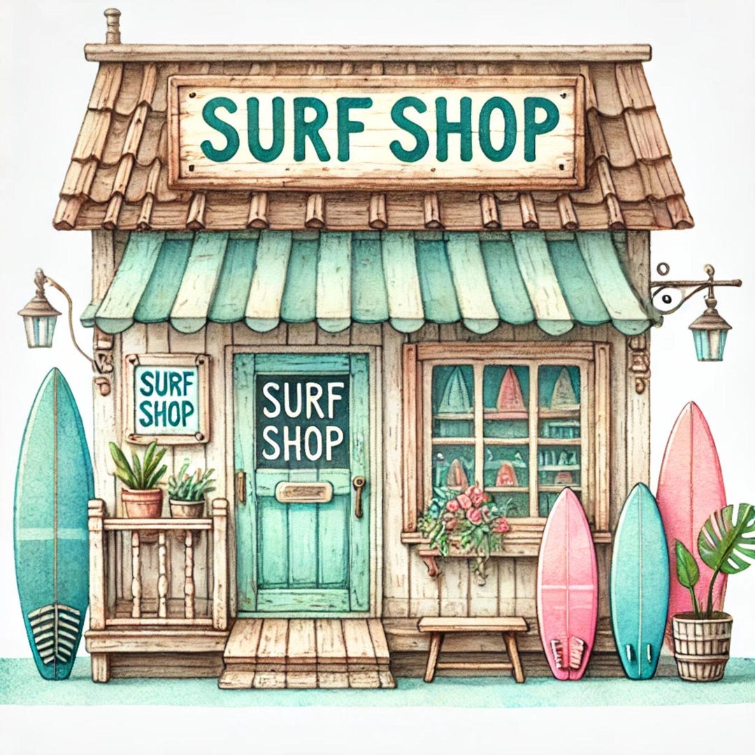 Surf's Up, Surf Shop Clipart, Watercolor Surf, Beach Shop Art, Pastel ...