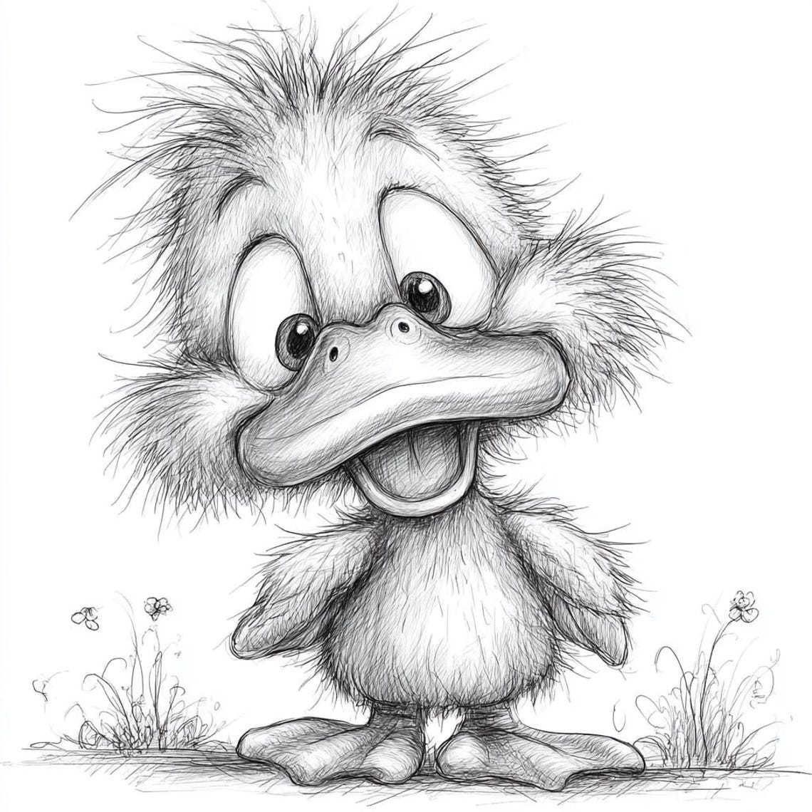 Adorable Duckling Sketch Set, Whimsical Pencil Art of Cute Ducks ...