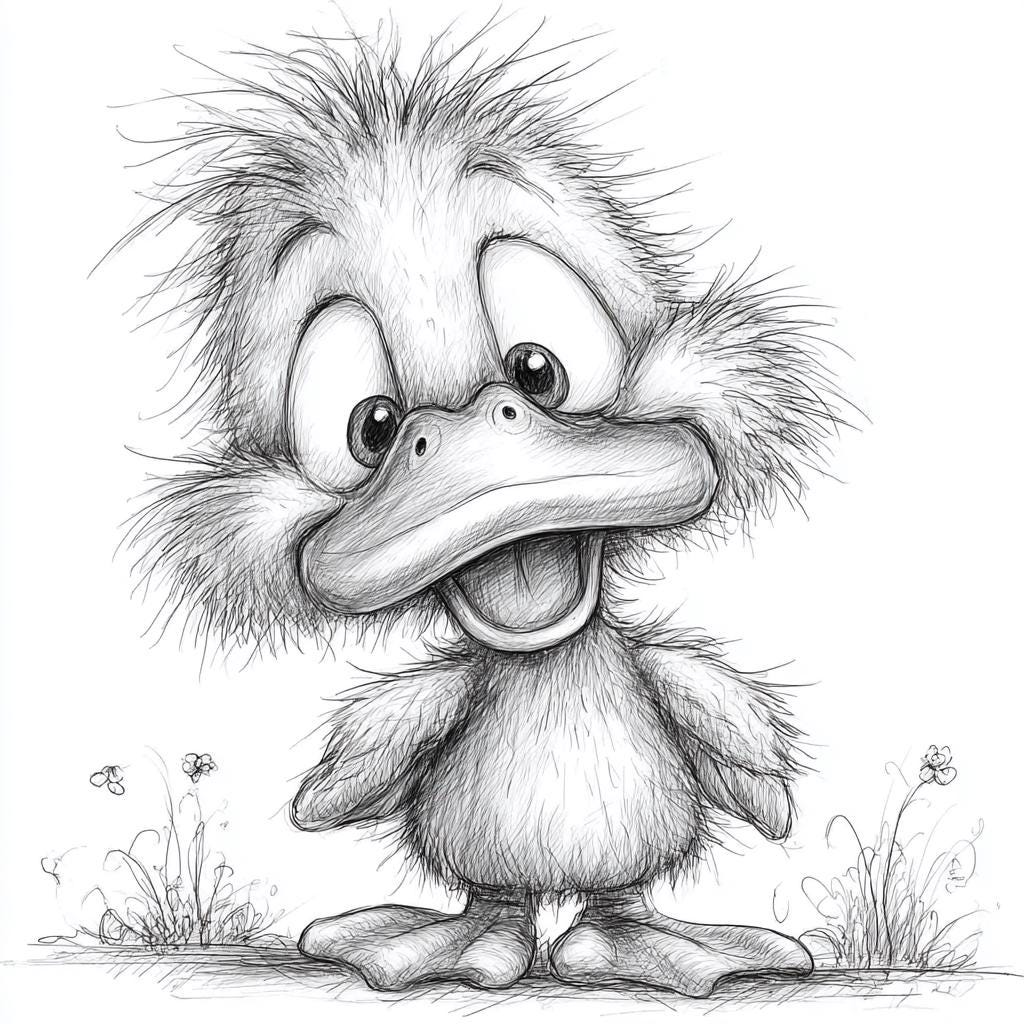 Adorable Duckling Sketch Set, Whimsical Pencil Art of Cute Ducks ...