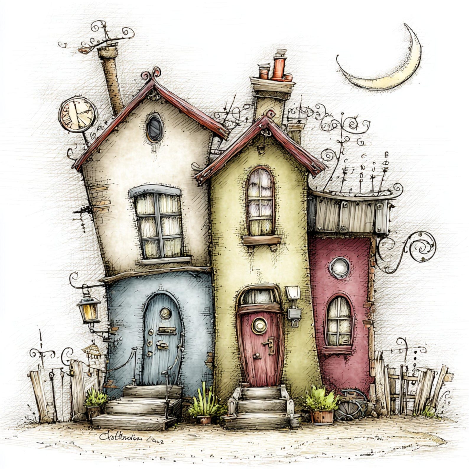 Wonky Houses CLIPART, Whimsical Storybook Cottage Set, Fantasy Home ...