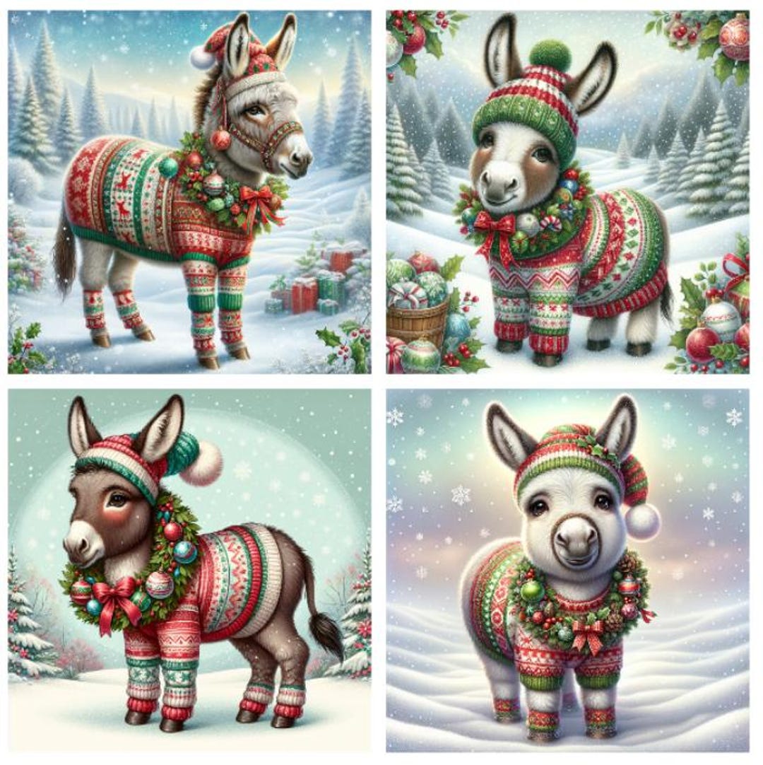 Christmas Donkey Clipart | Donkey in Christmas Jumpers Clipart, Donkey ...
