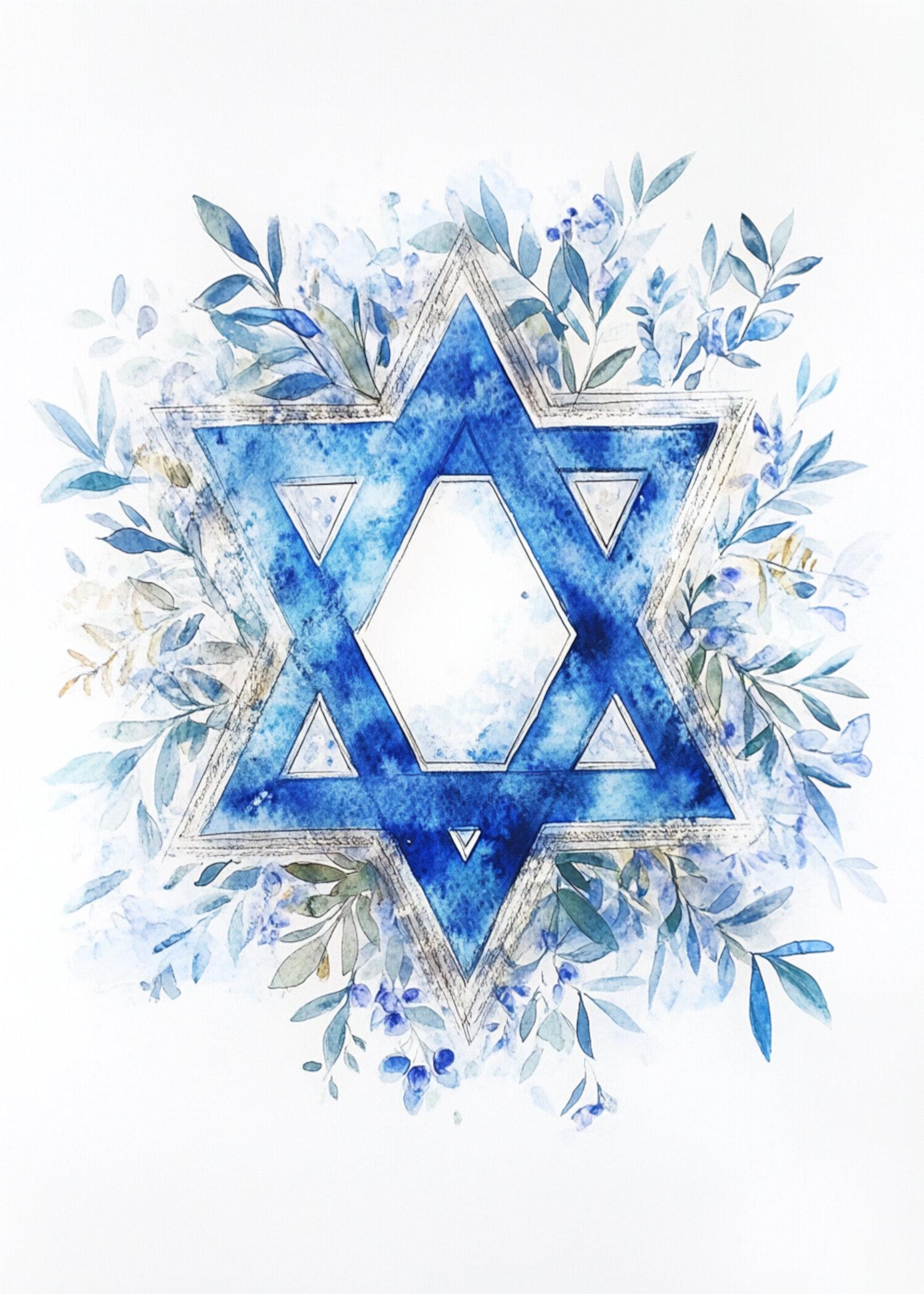 Star of David, Jewish Clipart, Hanukkah Star, Blue Floral Art, Hebrew ...