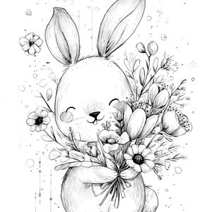 Bouquet Bunnies, Cute Bunny Art, Flower Bunny Print, Spring Bunny Art ...