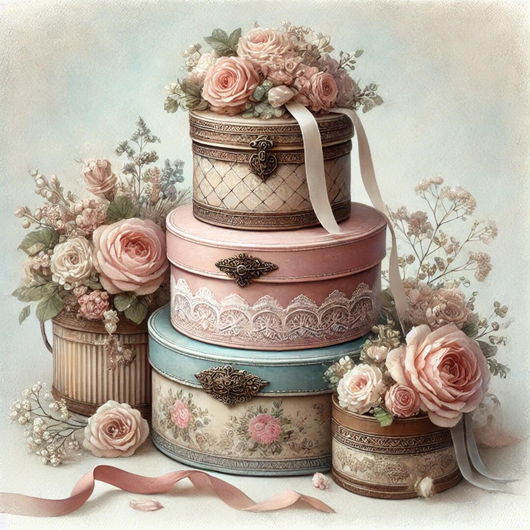 Vintage Hatbox Daydreams, Vintage Hat Boxes, Floral Hat Box Art, Romantic Clipart, Shabby Chic ...