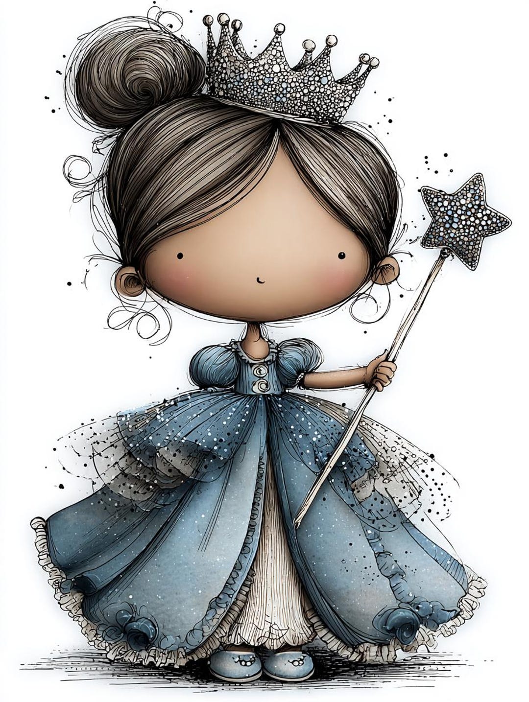 The Blue Princess – Whimsical Fairy Tale Girl With Sparkling Crown and ...