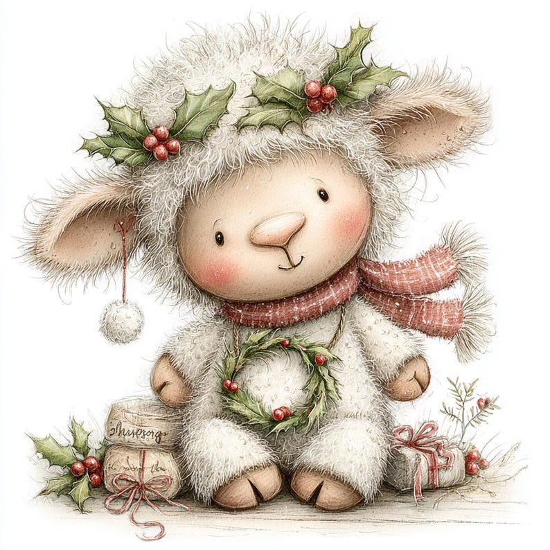 Christmas Lamb Clipart, Cute Winter Sheep PNG Set, Festive Lamb With ...