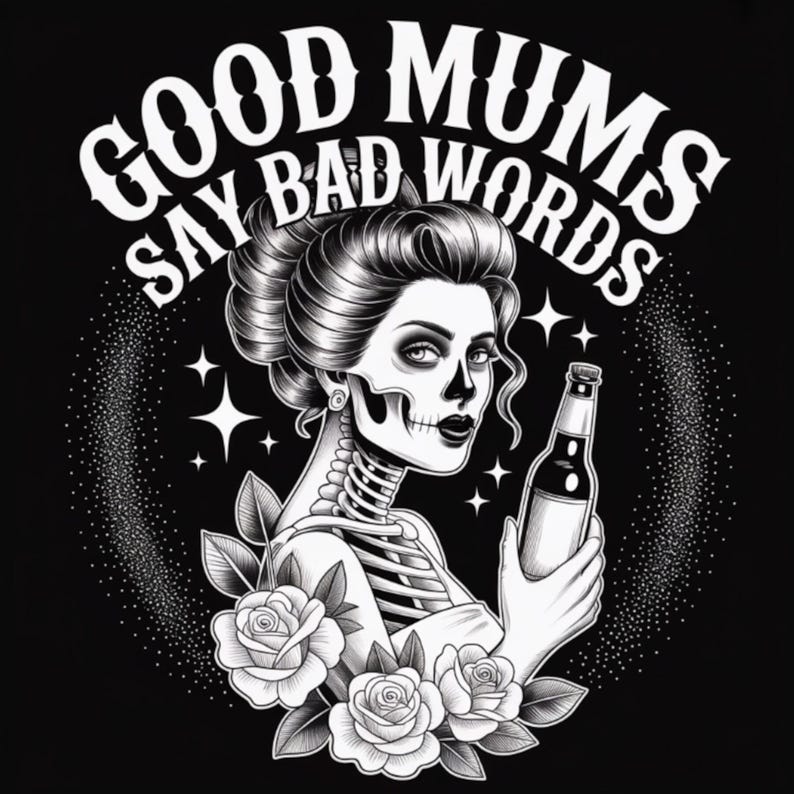 Bad Moms Club, Mom Skull Art, Retro Mom Shirt, Punk Mom Design, Edgy ...