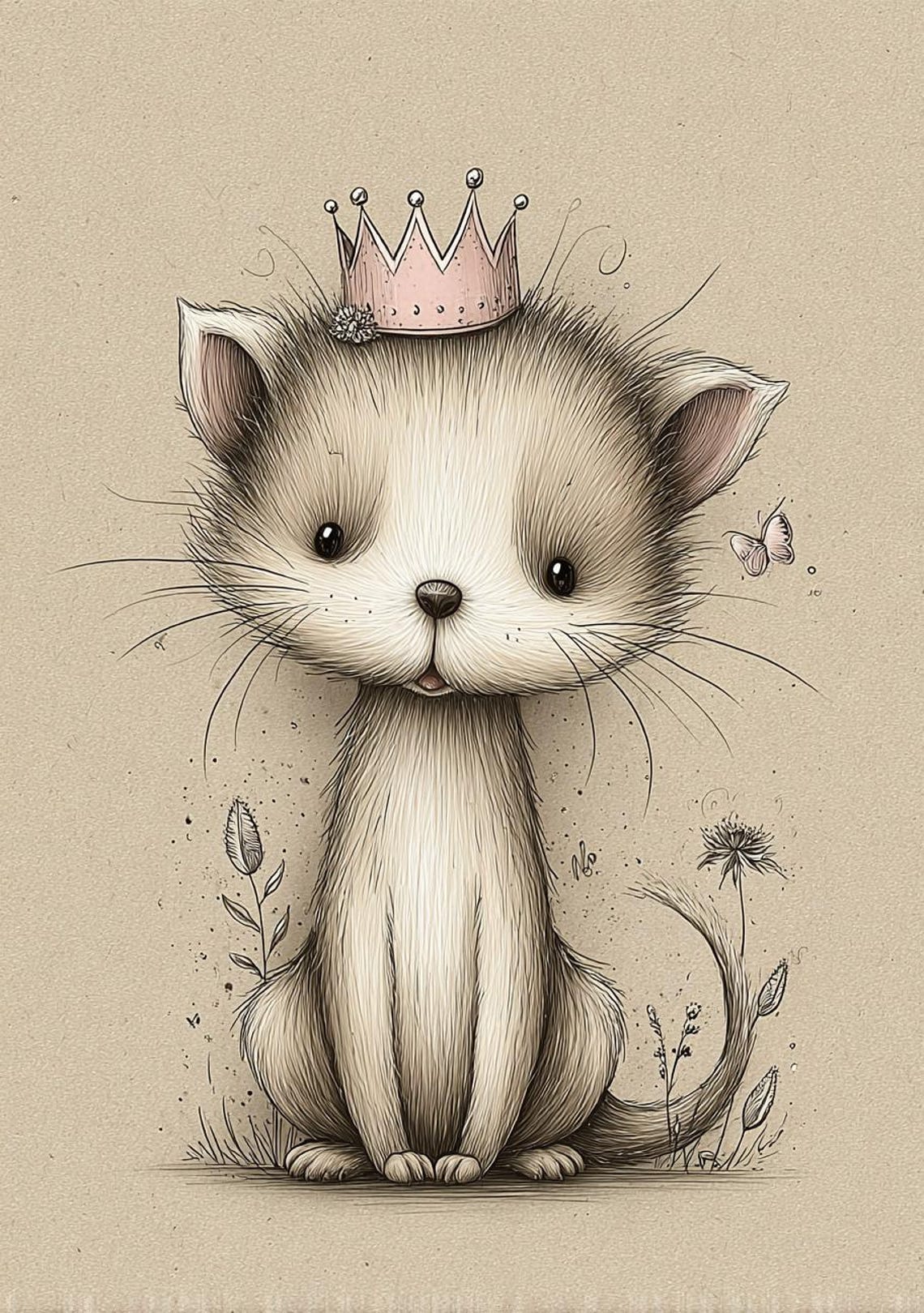 Cute Weasel Art, Weasel Princess, Royal Animal, Baby Weasel, Crown ...