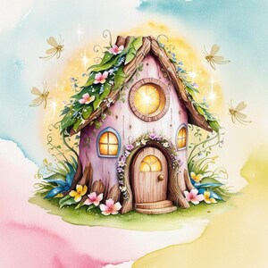 Mystical Fairy Houses, Fairy House Art, Whimsical Watercolor, Enchanted ...