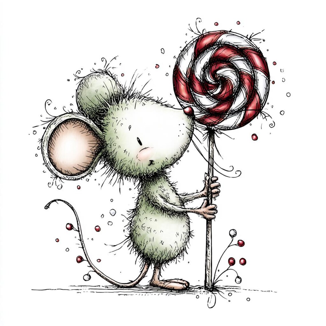 Christmas Mouse Clipart, Cute Mouse With Candy Lollipop, Holiday Sweets ...