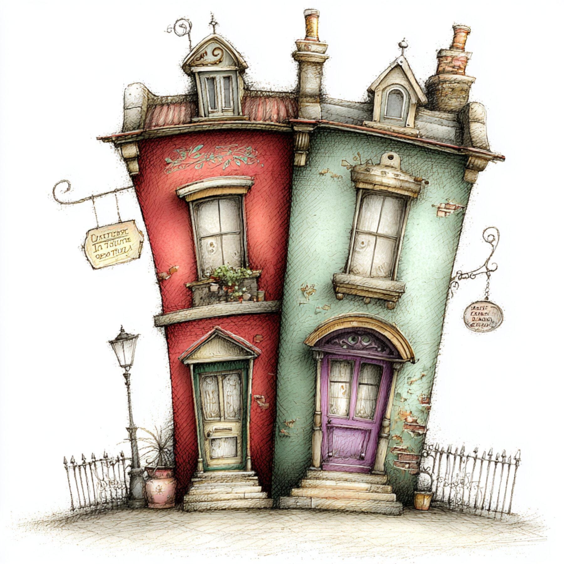 Wonky Houses CLIPART, Whimsical Storybook Cottage Set, Fantasy Home ...