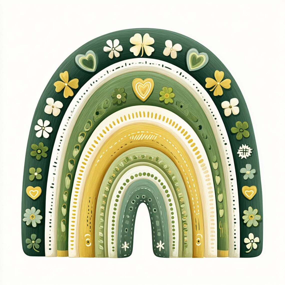 St Patricks Day CLIPART, Boho Rainbow Arches With Clover Florals, Sage ...
