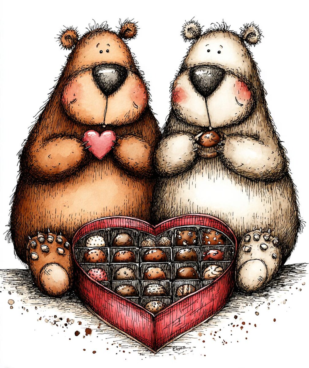 Chocolate Box Bears CLIPART, Valentine Bear Illustration, Hand Drawn ...