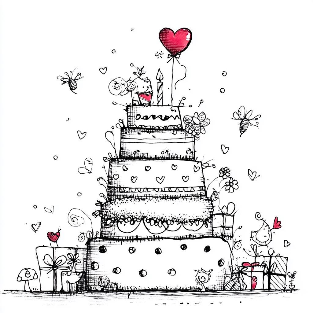 Birthday Cake, Party Balloons, Cute Doodles, Birthday Gifts, Scribble ...