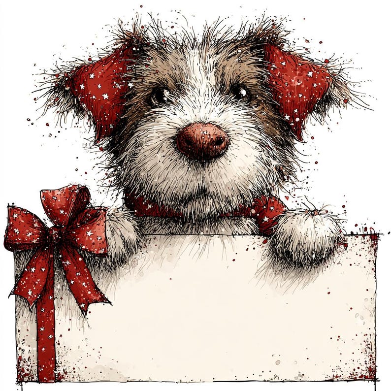 Christmas Dog Clipart, Holiday Puppy Sign PNG, Festive Dog With Red Hat ...