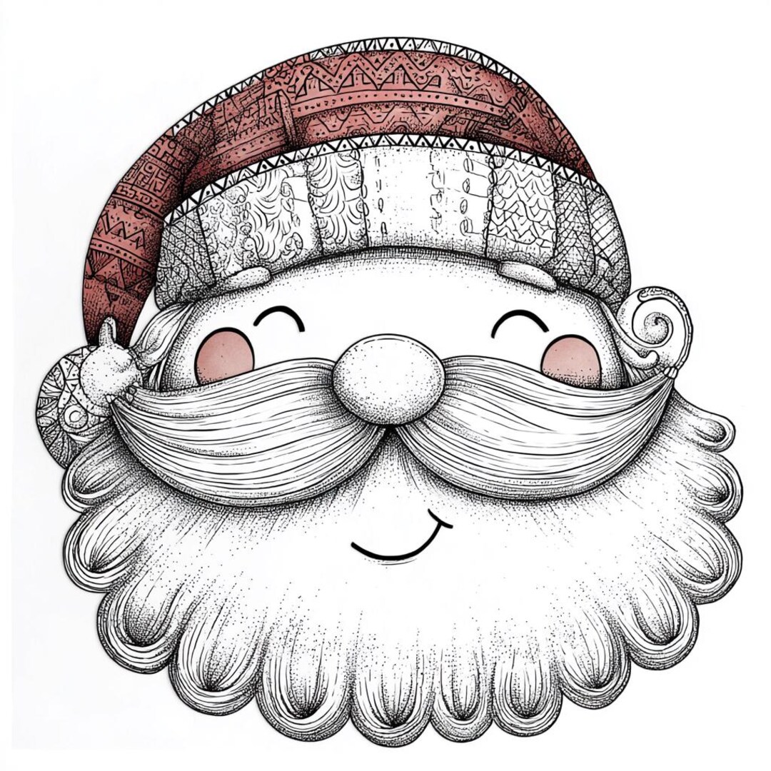 Cozy Santa Faces Clipart, Hand-drawn Santa Head PNG Set, Whimsical ...