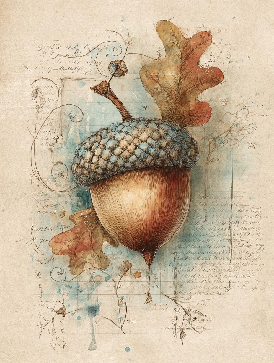 Shades of Autumn, Fall Decor, Autumn Art, Oak Leaf, Blue Acorn, Rustic ...