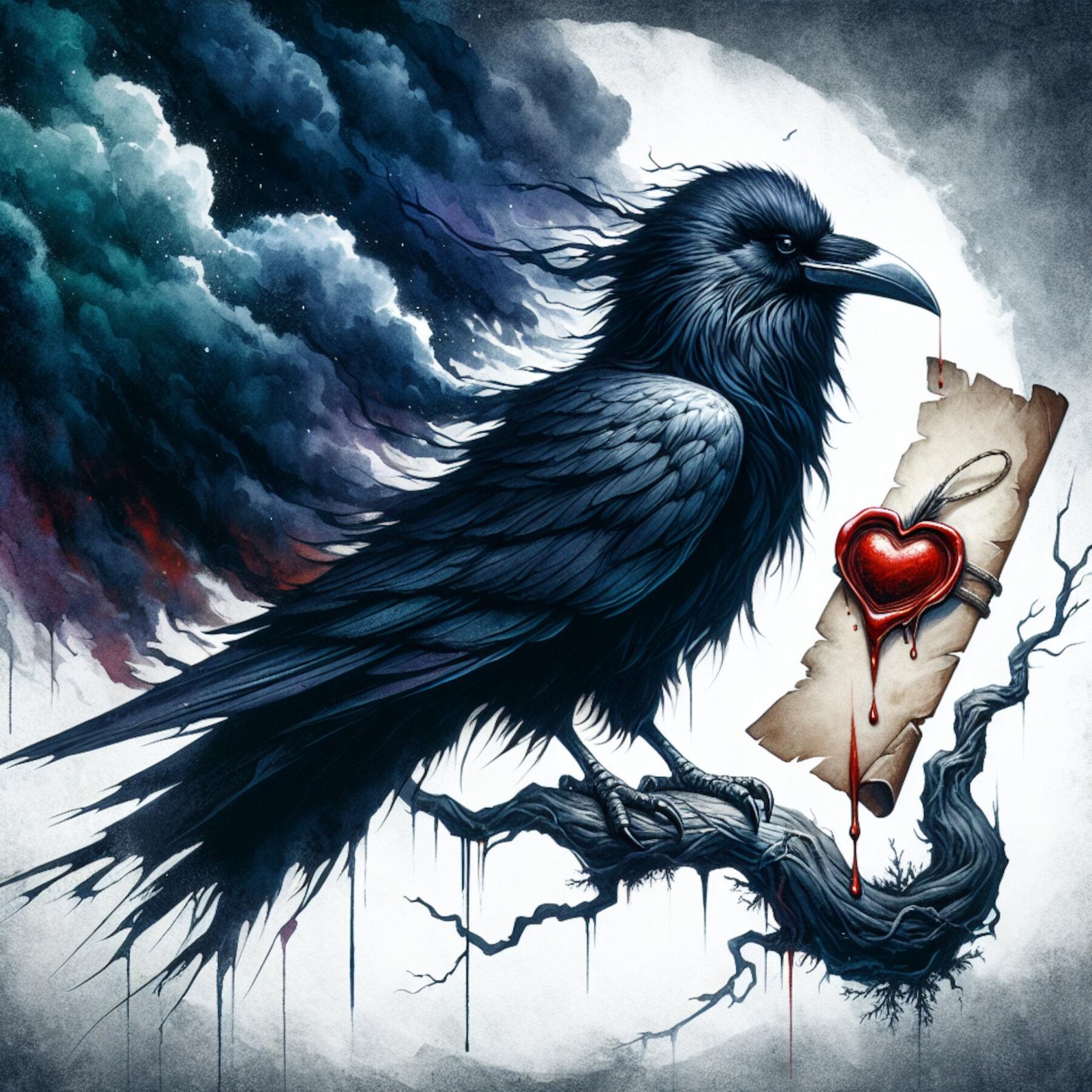 Gothic Raven, Gothic Raven Art, Dark Romance Bird, Watercolor Whimsy ...