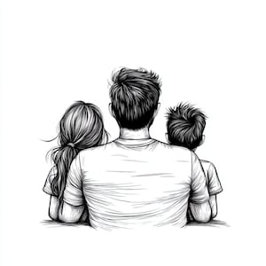Father and Children, Dad With Kids, Father’s Day Sketch, Sentimental ...