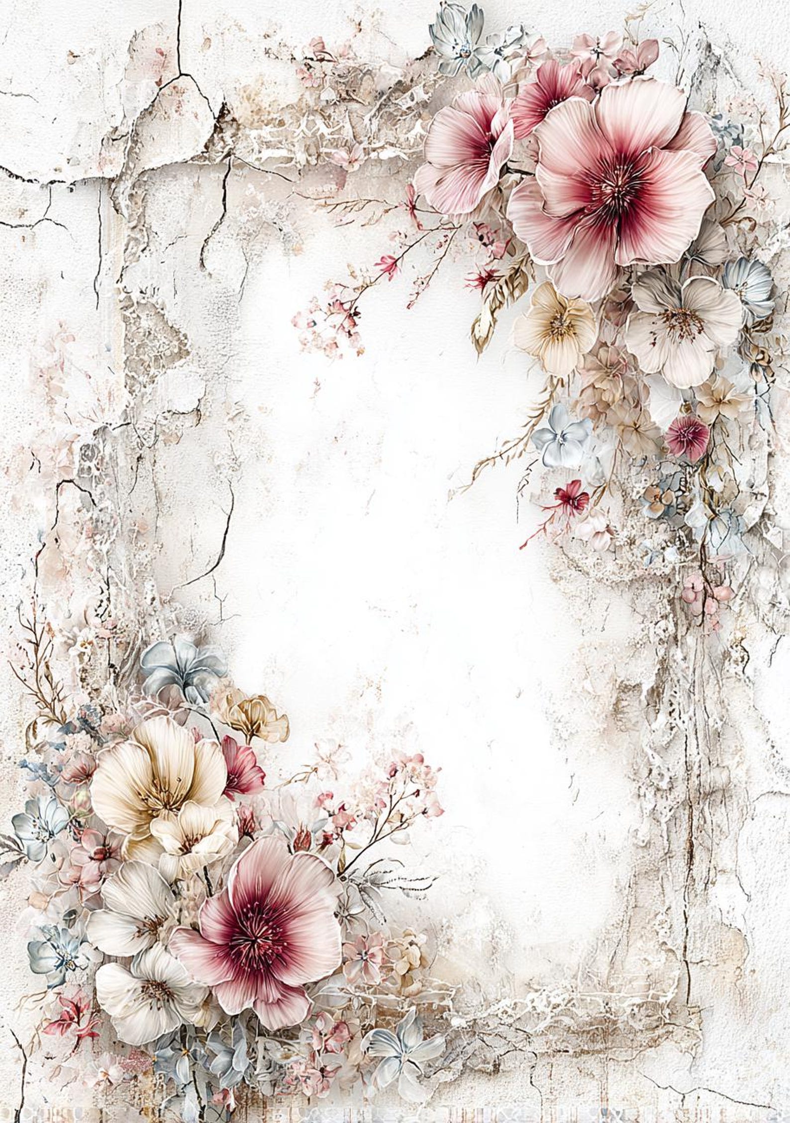 Vintage Floral Frame CLIPART, Shabby Chic Botanical Borders, Soft ...