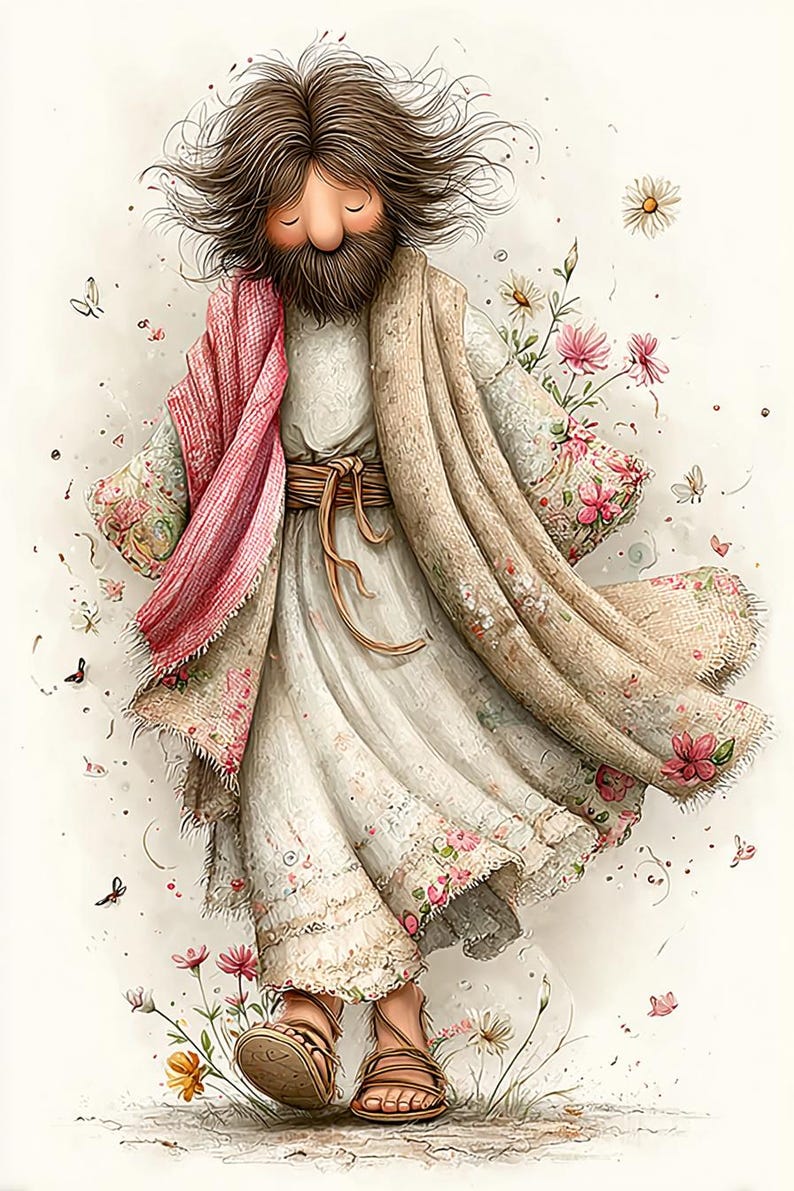 Gentle Savior CLIPART, Whimsical Jesus Figure With Bunny, Soft Pastel ...
