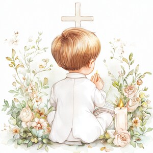 First Communion Boy CLIPART, Praying Child Watercolor, Religious ...