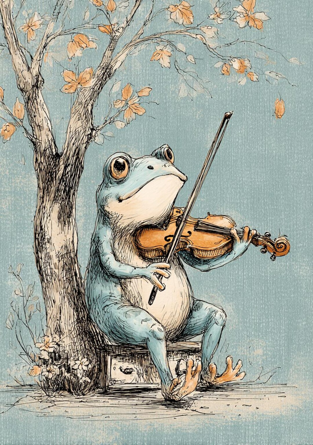 Blue Frog, Violin Frog, Music Frog, Frog Musician, Frog Playing, Tree ...