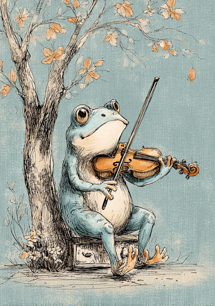 Blue Frog, Violin Frog, Music Frog, Frog Musician, Frog Playing, Tree ...