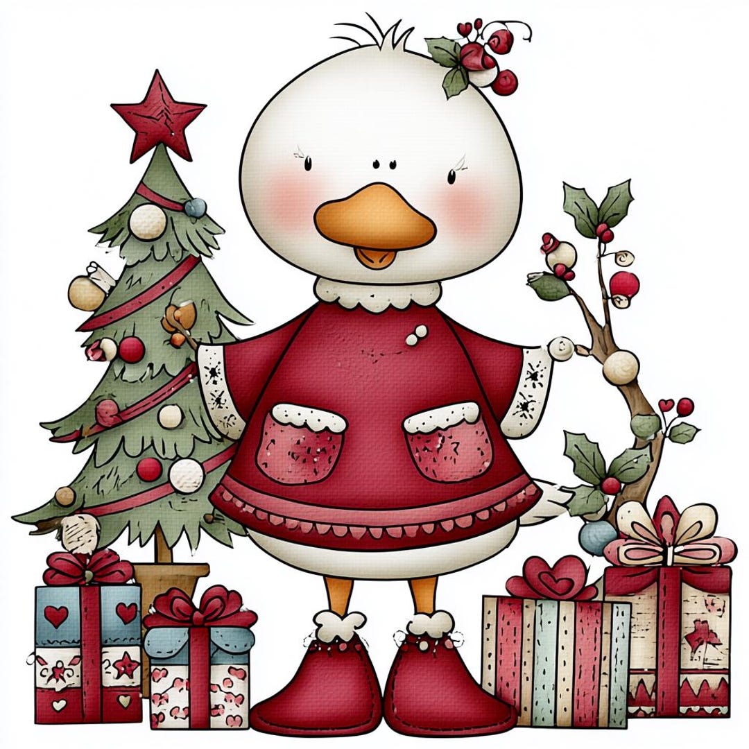 Christmas Duck PNG Set, Whimsical Holiday Ducks With Gifts and Trees ...