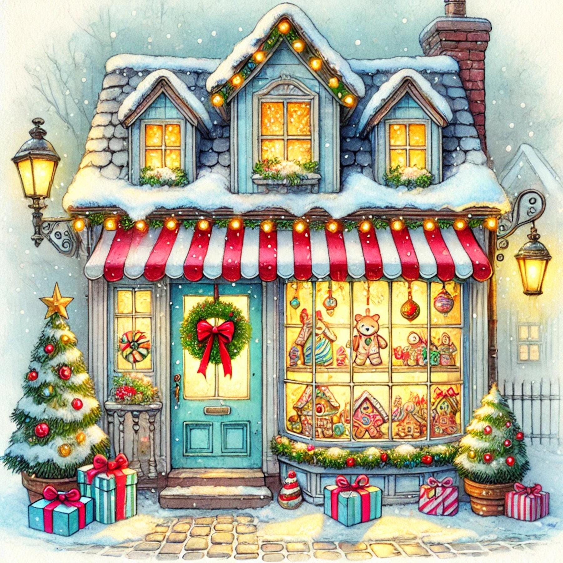 Christmas Shop, Holiday Decor, Festive Storefront, Xmas Display, Cozy ...