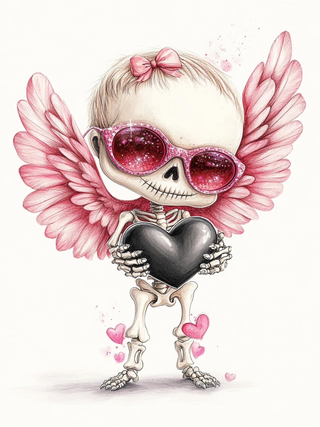 Skeleton Cupid, Love Skeleton, Goth Valentine, Cute Skull Art, Pink ...