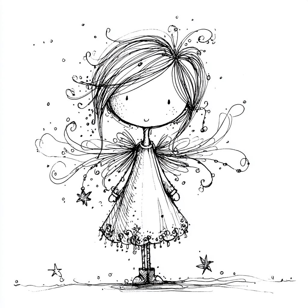 Angel Sketch, Fairy Girl, Star Wings, Christmas Cute, Scribble Art ...