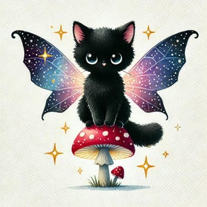 Whimsical Cat Fairy, Watercolor Illustration, Magical Wings, Cute ...