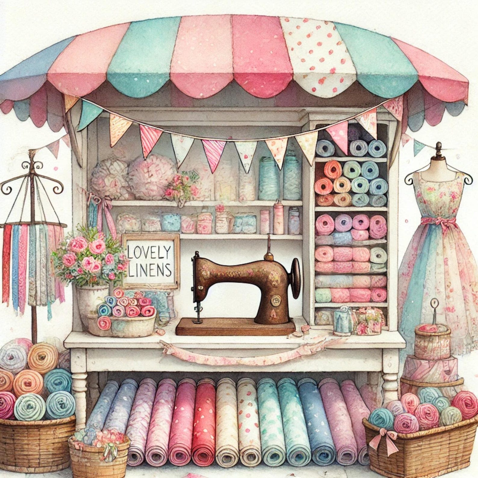 Fabric Market, Fabric Stall, Sewing Clipart, Textile Booth, Craft Fair ...