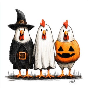 Chicken Halloween, Witch Chicken Art, Ghost Chicken, Pumpkin Chicken ...