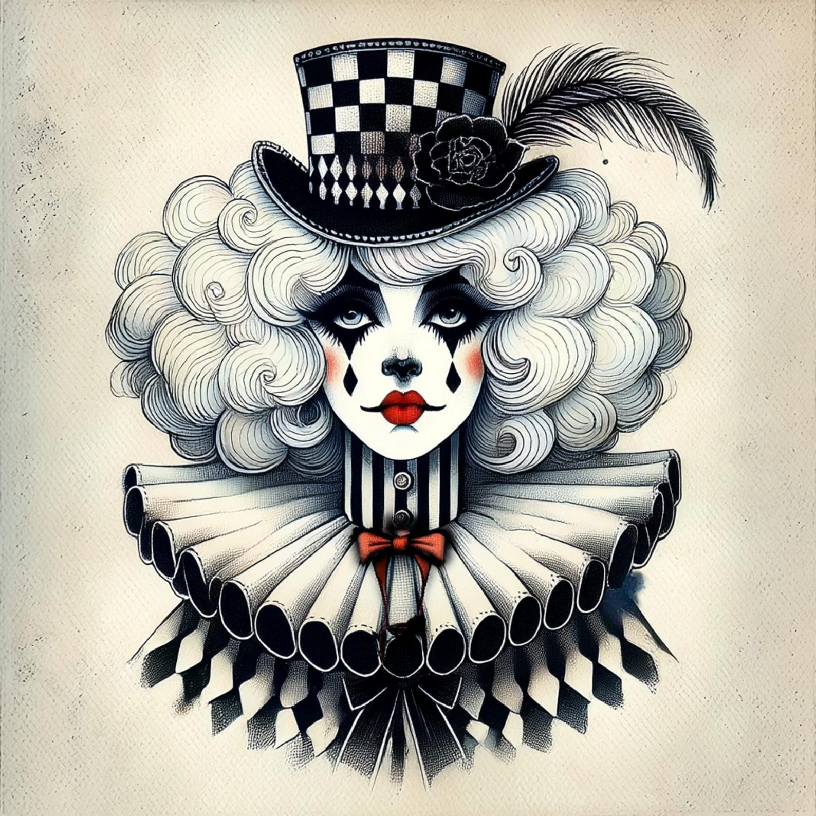 Velvet Pierrot, Vintage Clown, Harlequin Art, Circus Portrait, Black ...